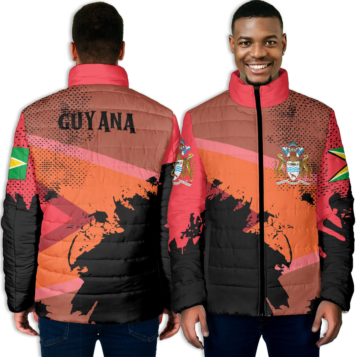 Guyana Men Padded Jacket Flag & Coat Of Arms Paint Style – To The Closet