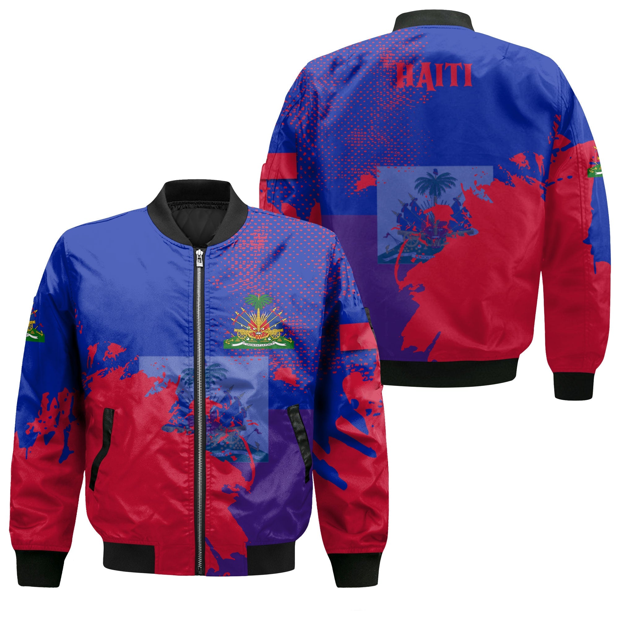 Haiti Bomber Jacket Flag & Coat Of Arms Paint Style – To The Closet