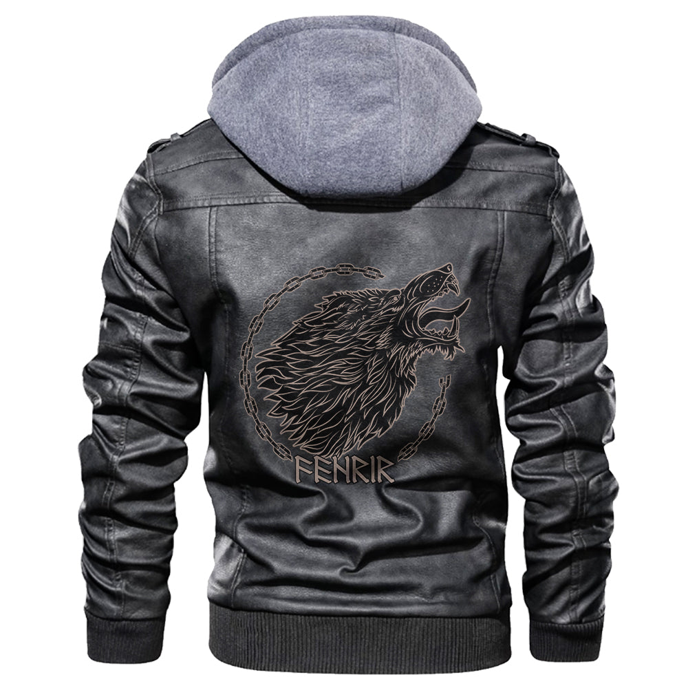 Viking Zipper Leather Jacket Wolf Fenrir To Old Norse Mythology On Whi ...