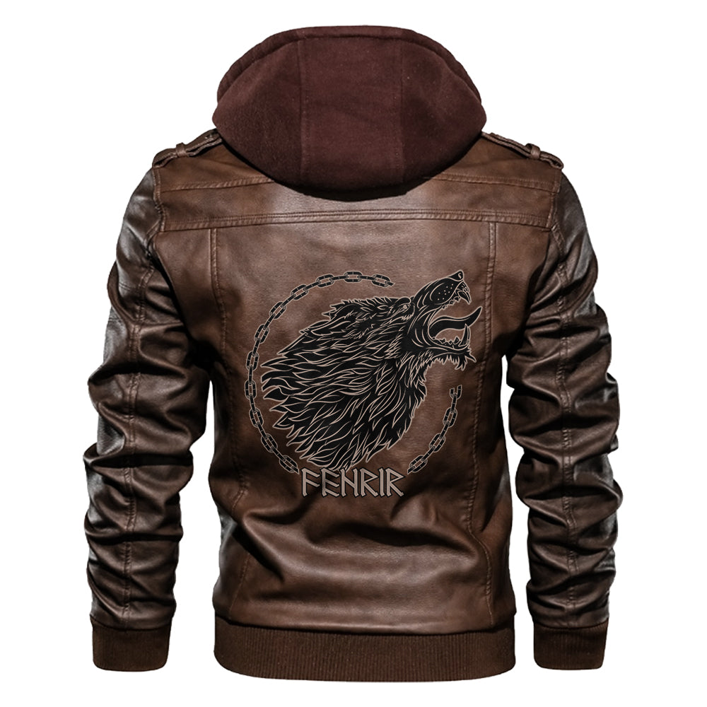Viking Zipper Leather Jacket Wolf Fenrir To Old Norse Mythology On Whi ...