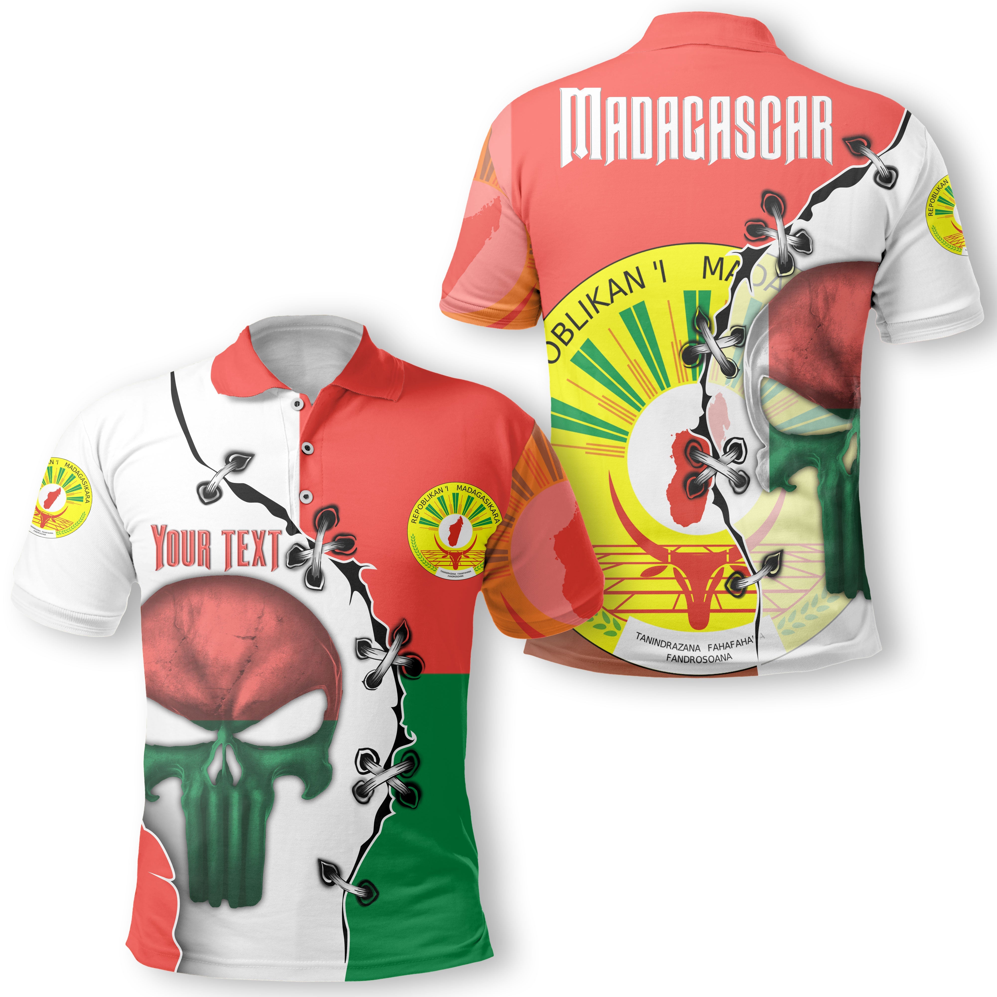 Madagascar Polo Shirt Flag & Coat Of Arms Skull Style – To The Closet
