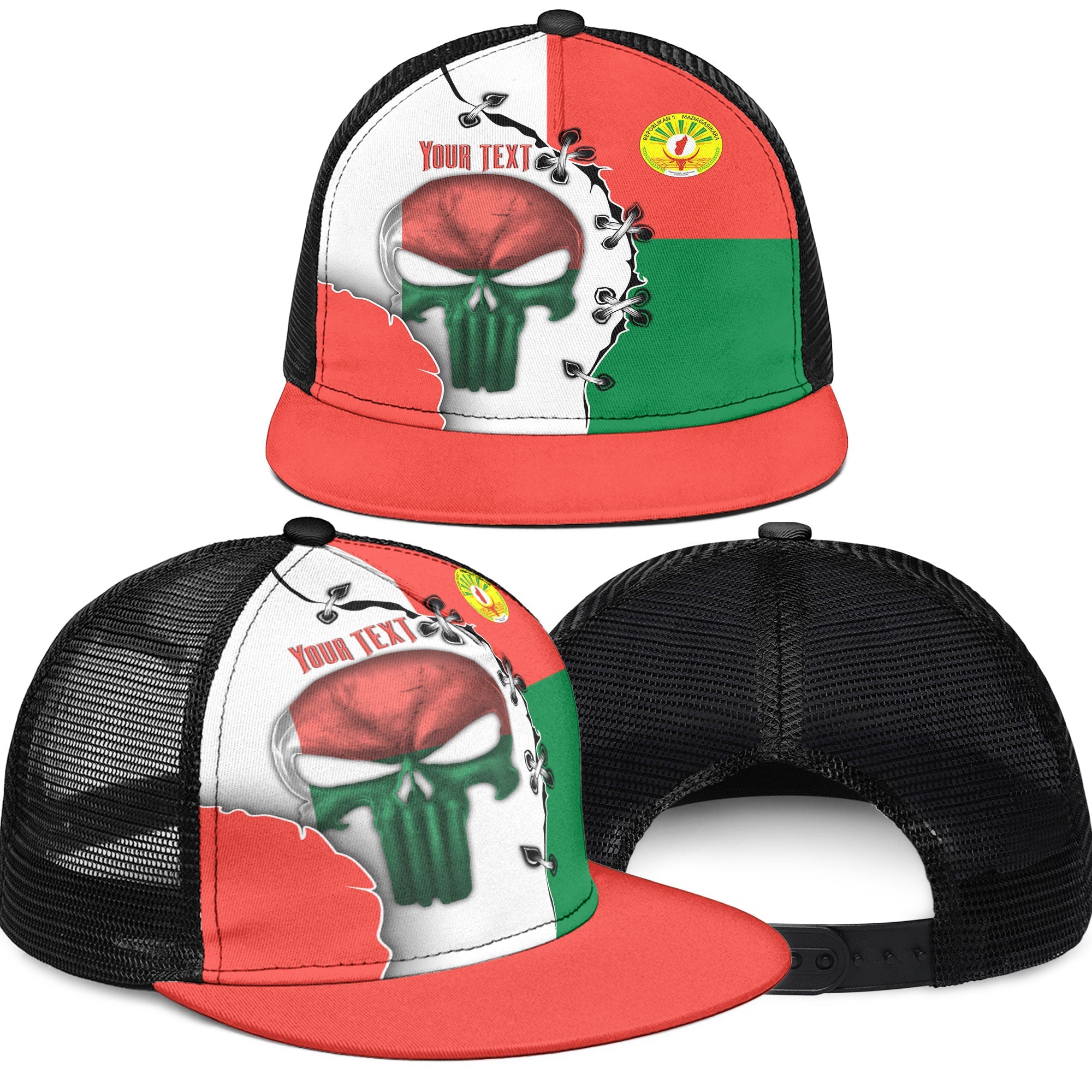 Madagascar Trucker Hat Flag & Coat Of Arms Skull Style – To The Closet