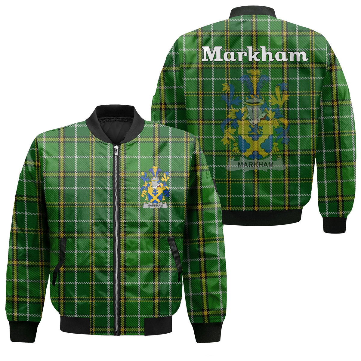 Markham Family Bomber Jacket Irish National Plaid & Crest Style – To ...