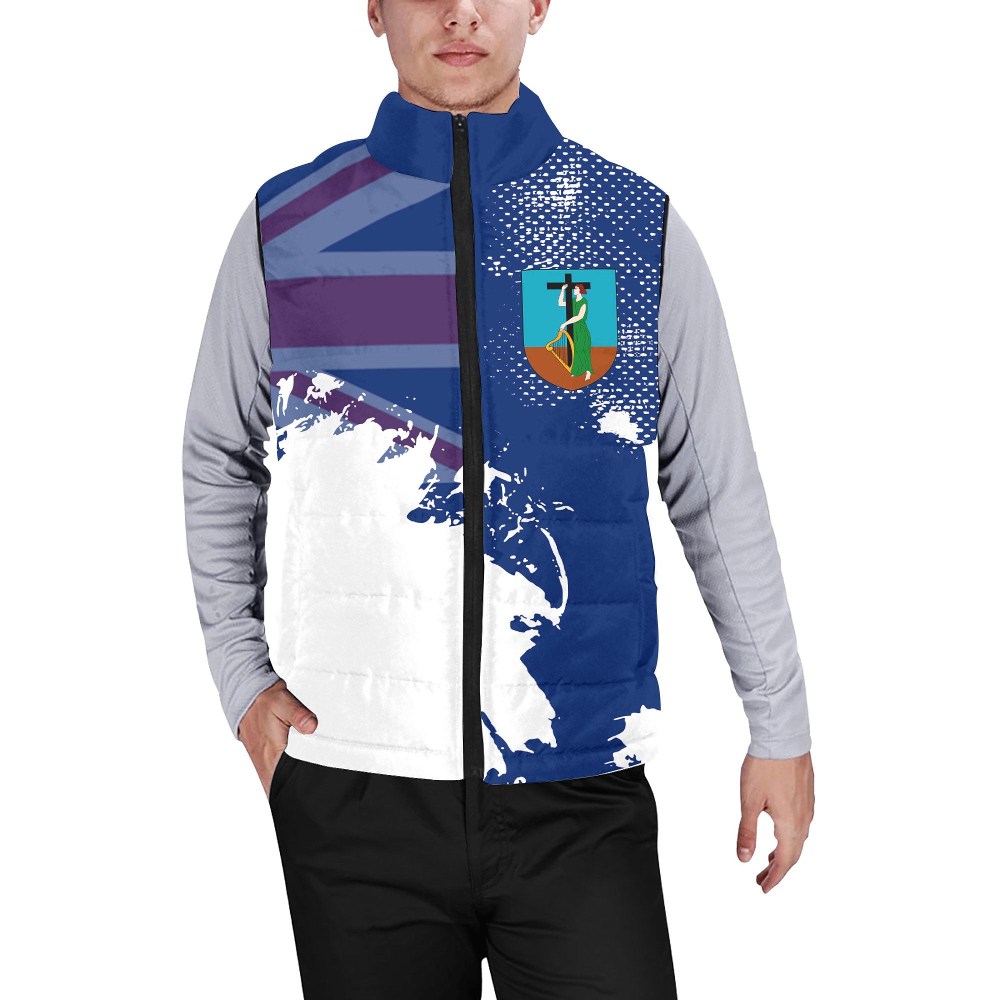 Montserrat Men Padded Jacket Vest Flag & Coat Of Arms Paint Style – To ...