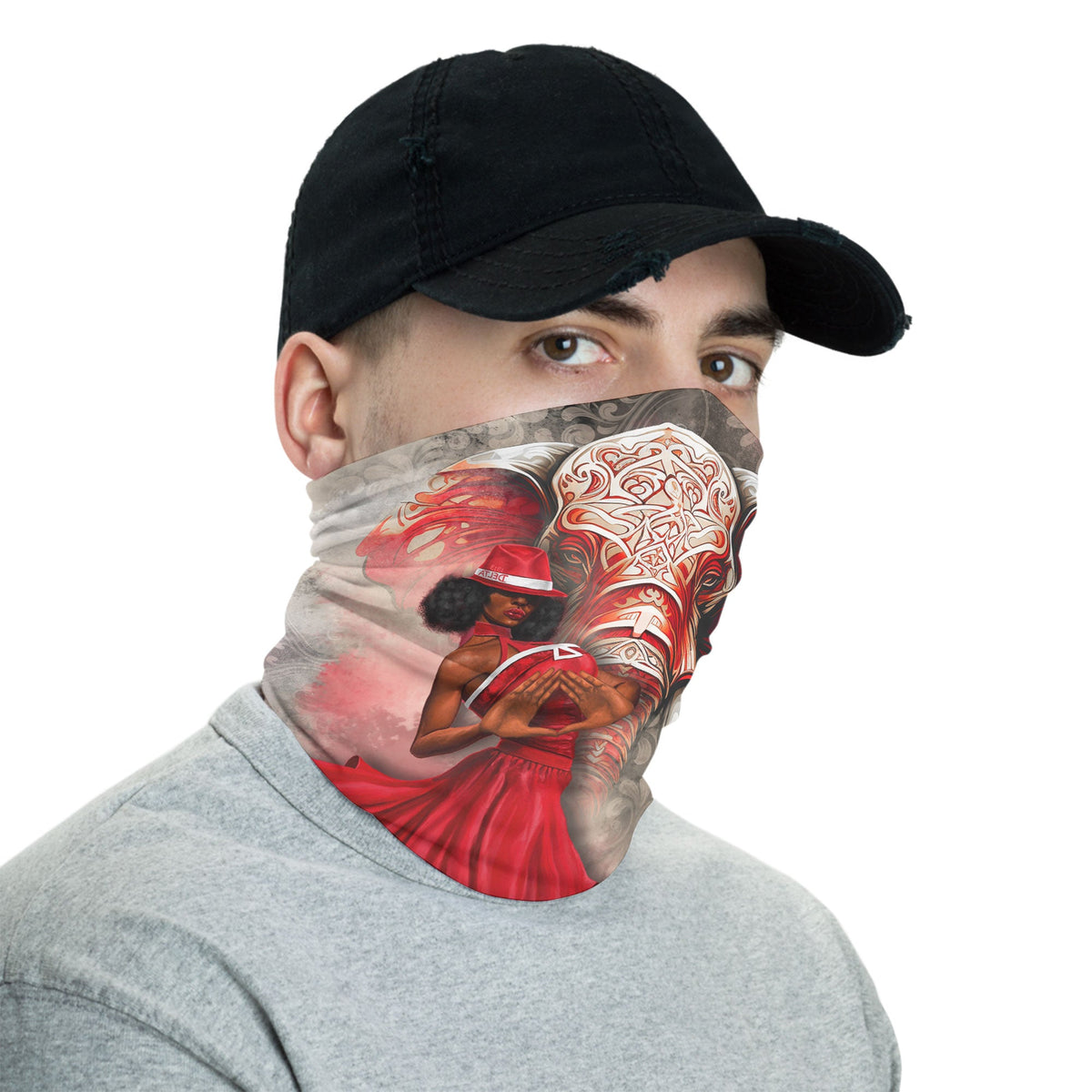 Sorority Neck Gaiter - DST Hand Sign Neck Gaiter Elephant Royal Red St ...