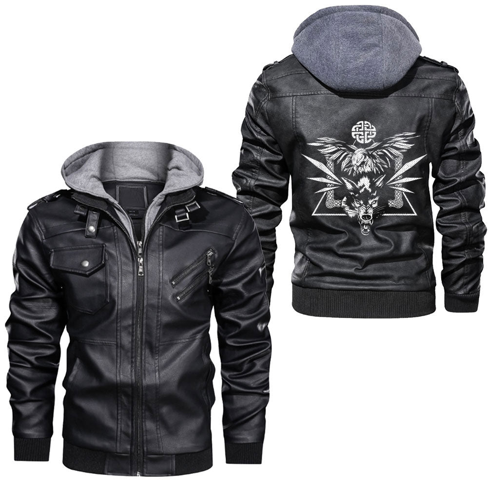 Viking Norse Mythology with Viking wolf and Viking raven Leather Jacke ...