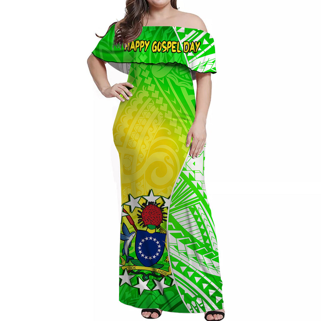Happy Mangaia Gospel Day Off Shoulder Long Dress Cook Islands Coat Of ...