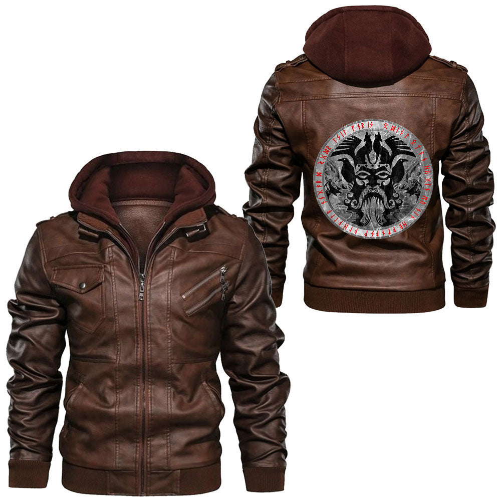 Viking Odin With Fenrir Huginn And Muninn Norse Runes Vintage Leather ...