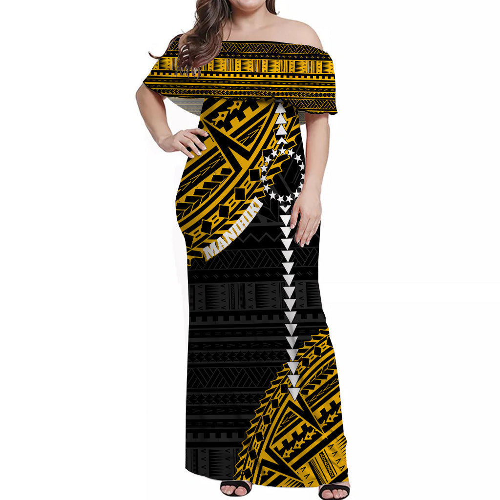 Cook Islands Tribal Personalised Off Shoulder Long Dress Island Map ...