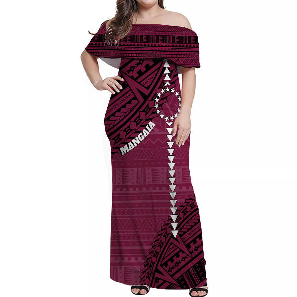 Cook Islands Tribal Personalised Off Shoulder Long Dress Island Map ...