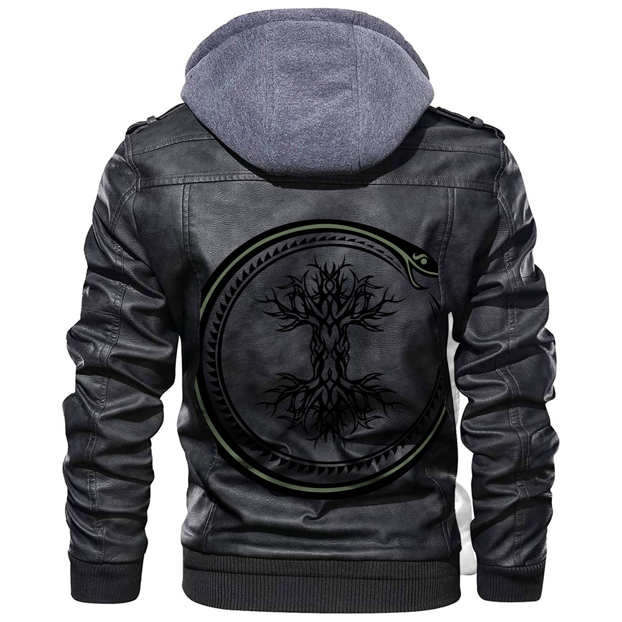 Viking Ouroboros Serpent Curled Up Around Yggdrasil Leather Jacket – To ...