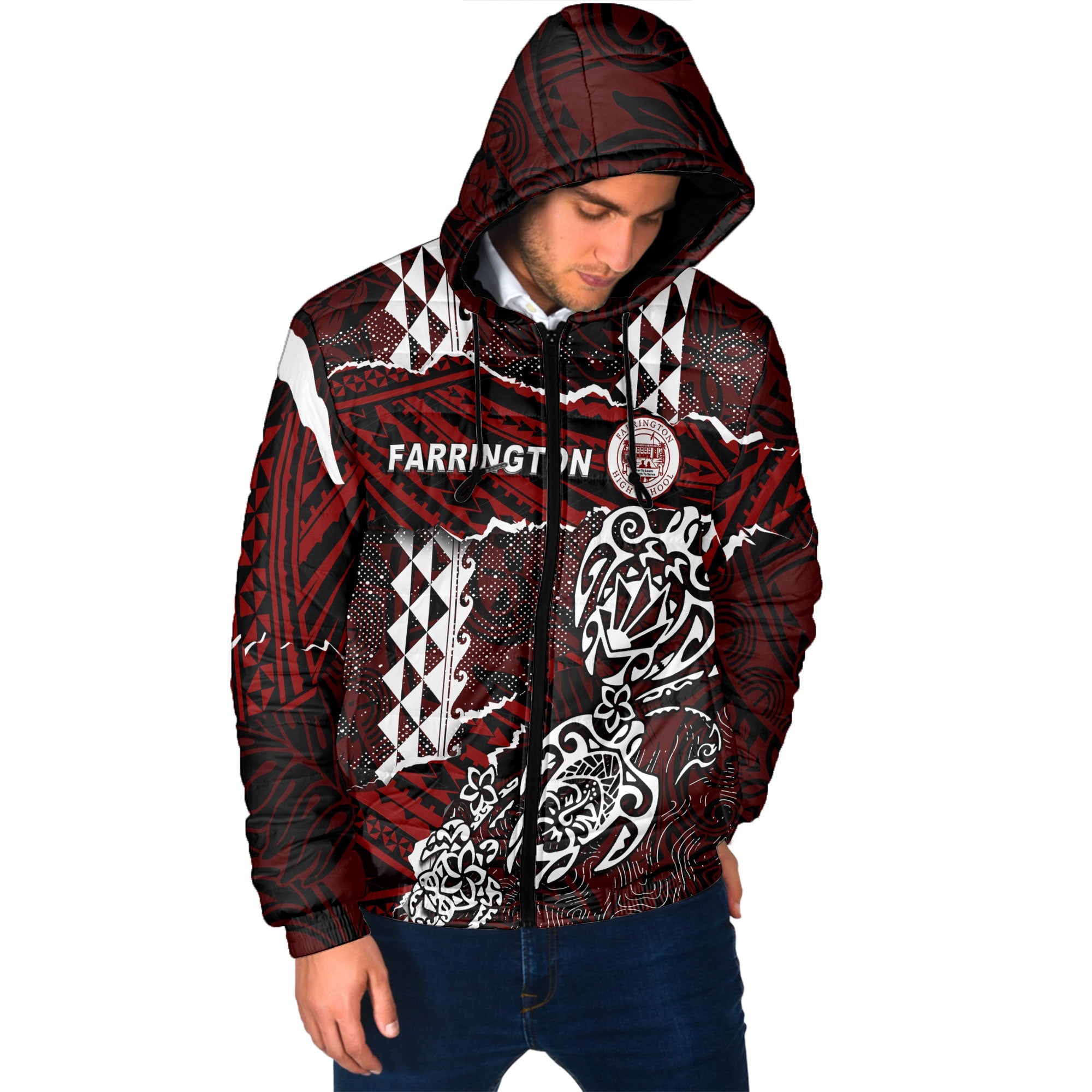 Hawaii Farrington High School Custom Men Hooded Padded Jacket Polynesi ...
