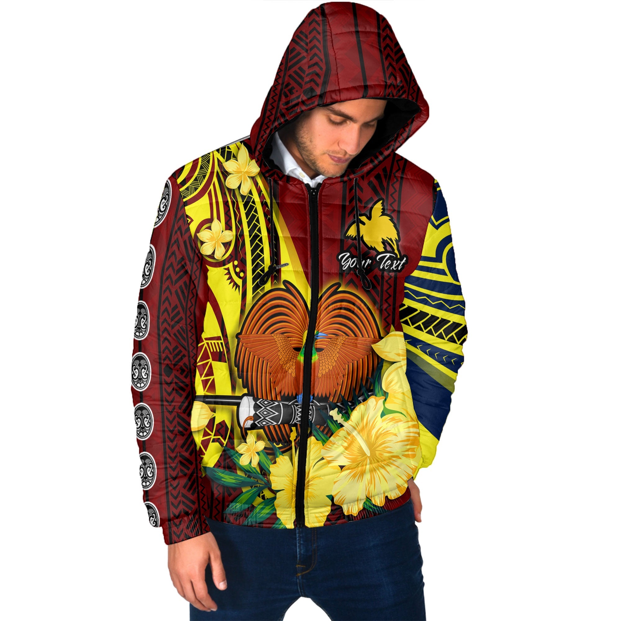 Custom Papua New Guinea Men Hooded Padded Jacket Polynesian PNG Bird I ...