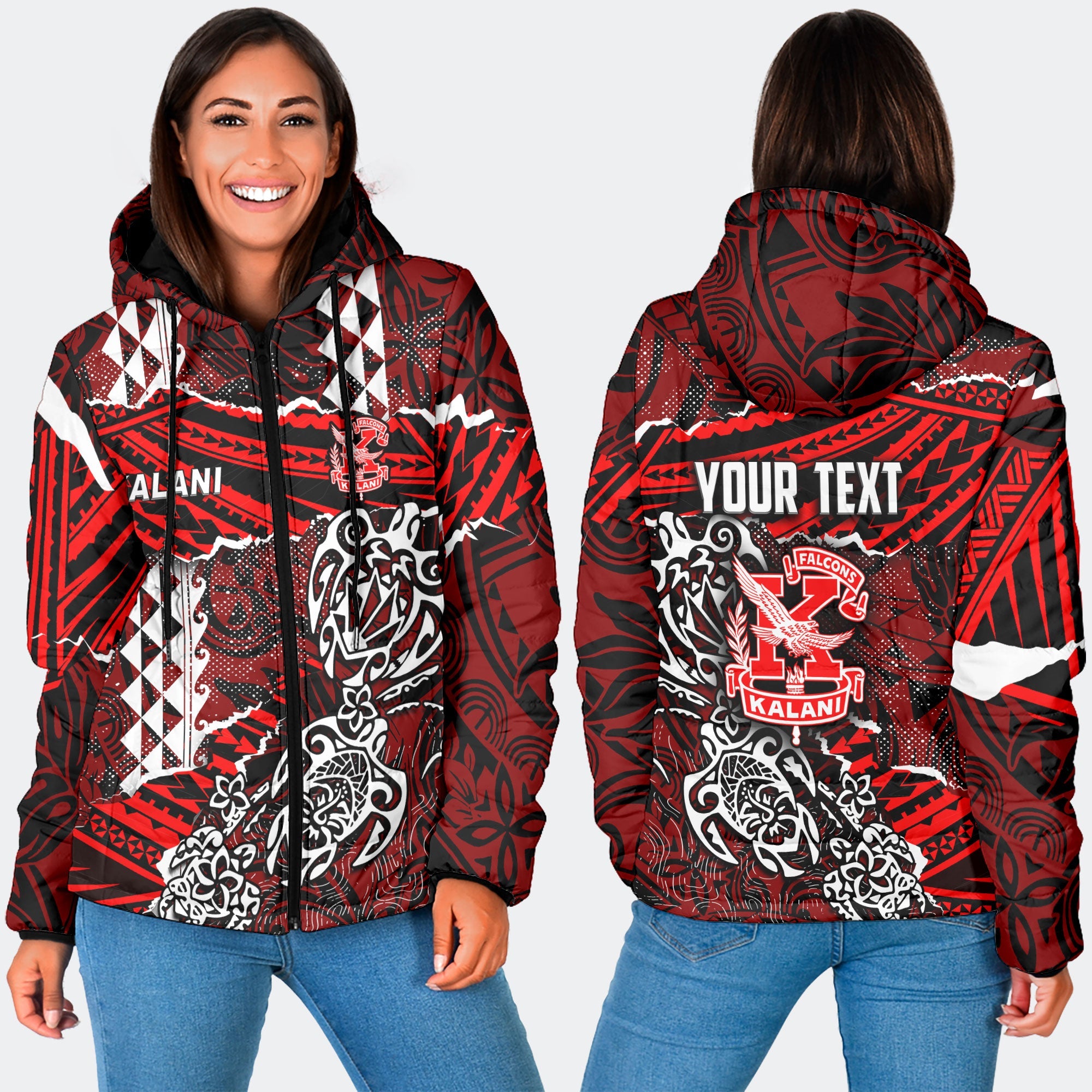 Hawaii Kalani High School Custom Women Hooded Padded Jacket Polynesian ...