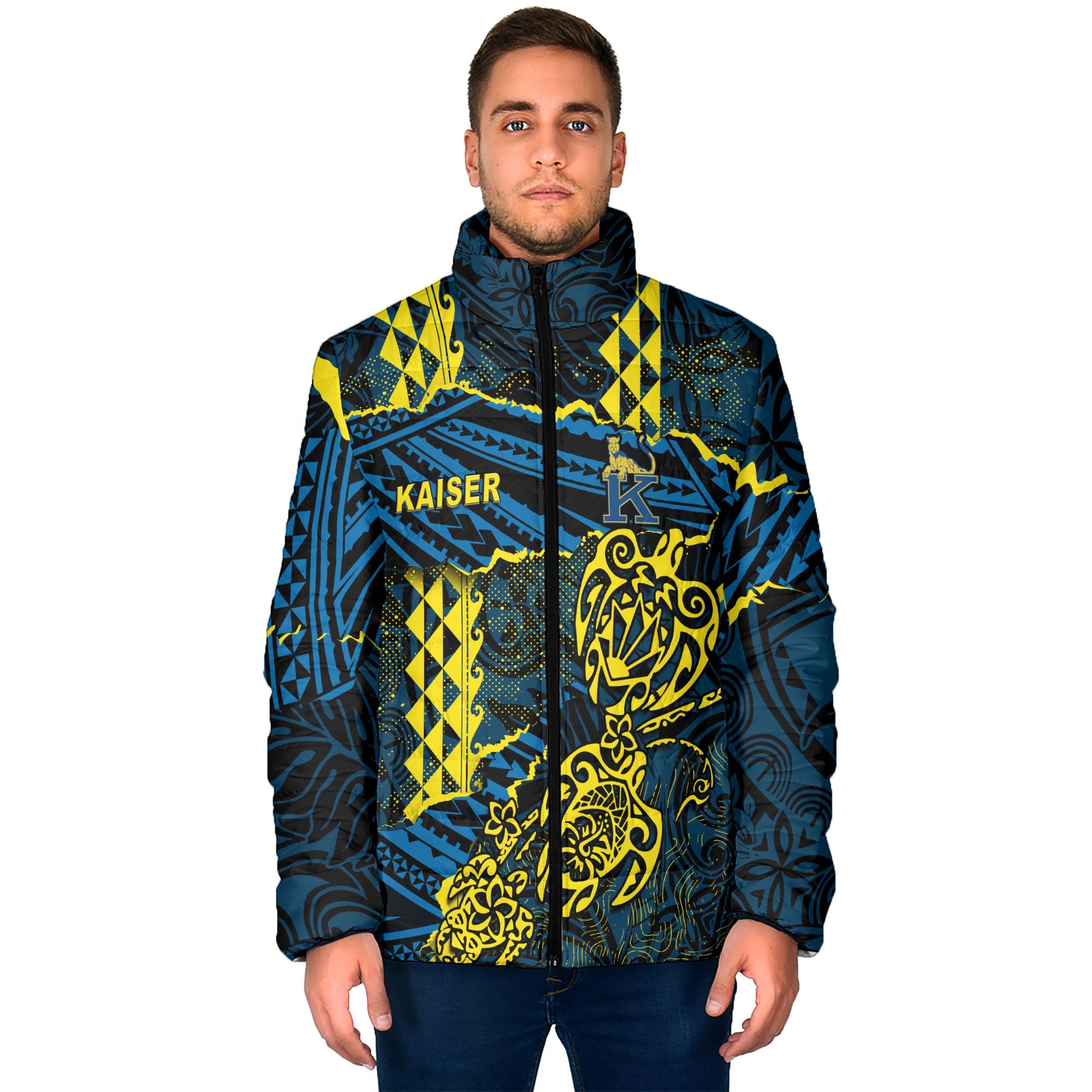 Hawaii Kaiser High School Custom Men Padded Jacket Polynesian Turtle S ...