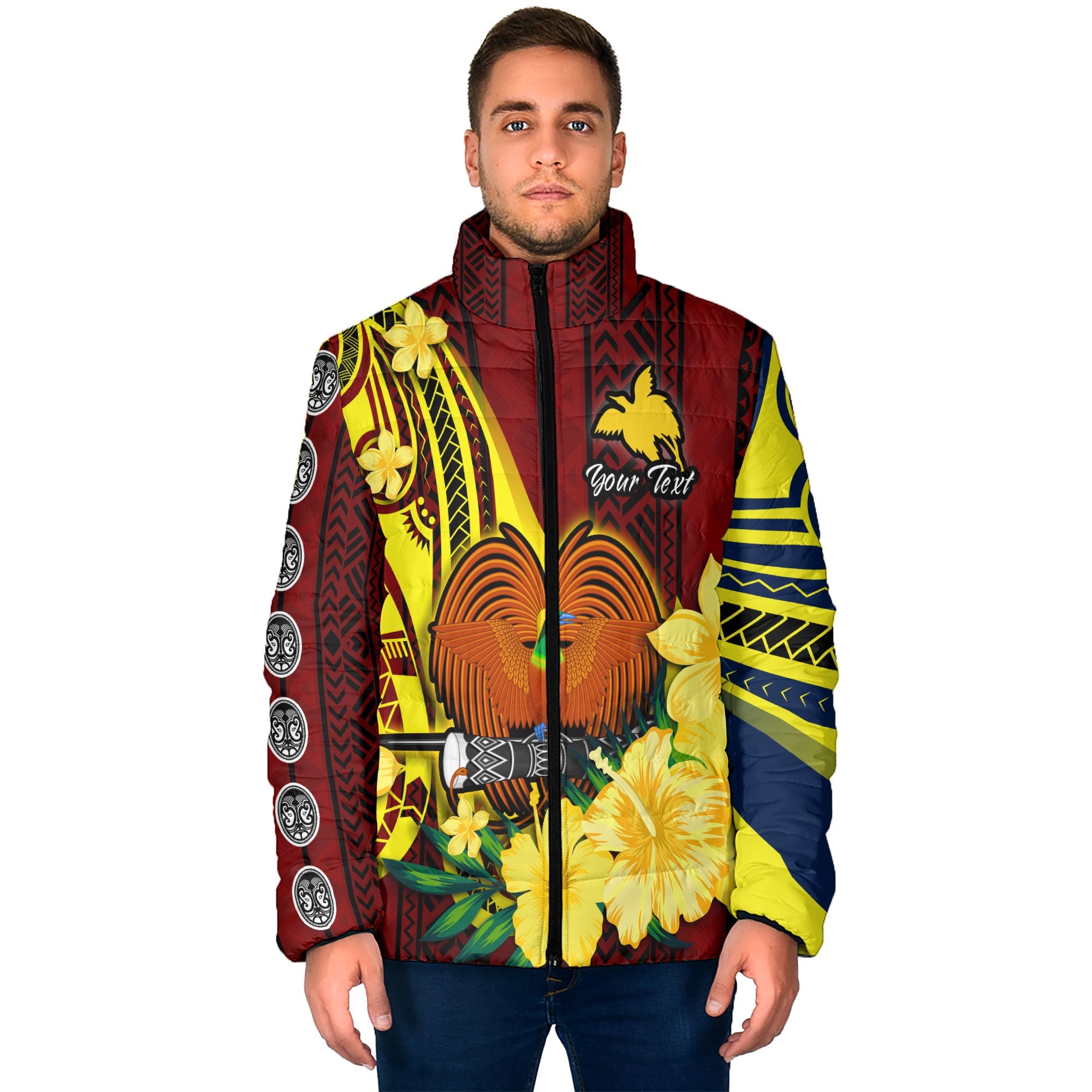 Custom Papua New Guinea Men Padded Jacket Polynesian PNG Bird Independ ...