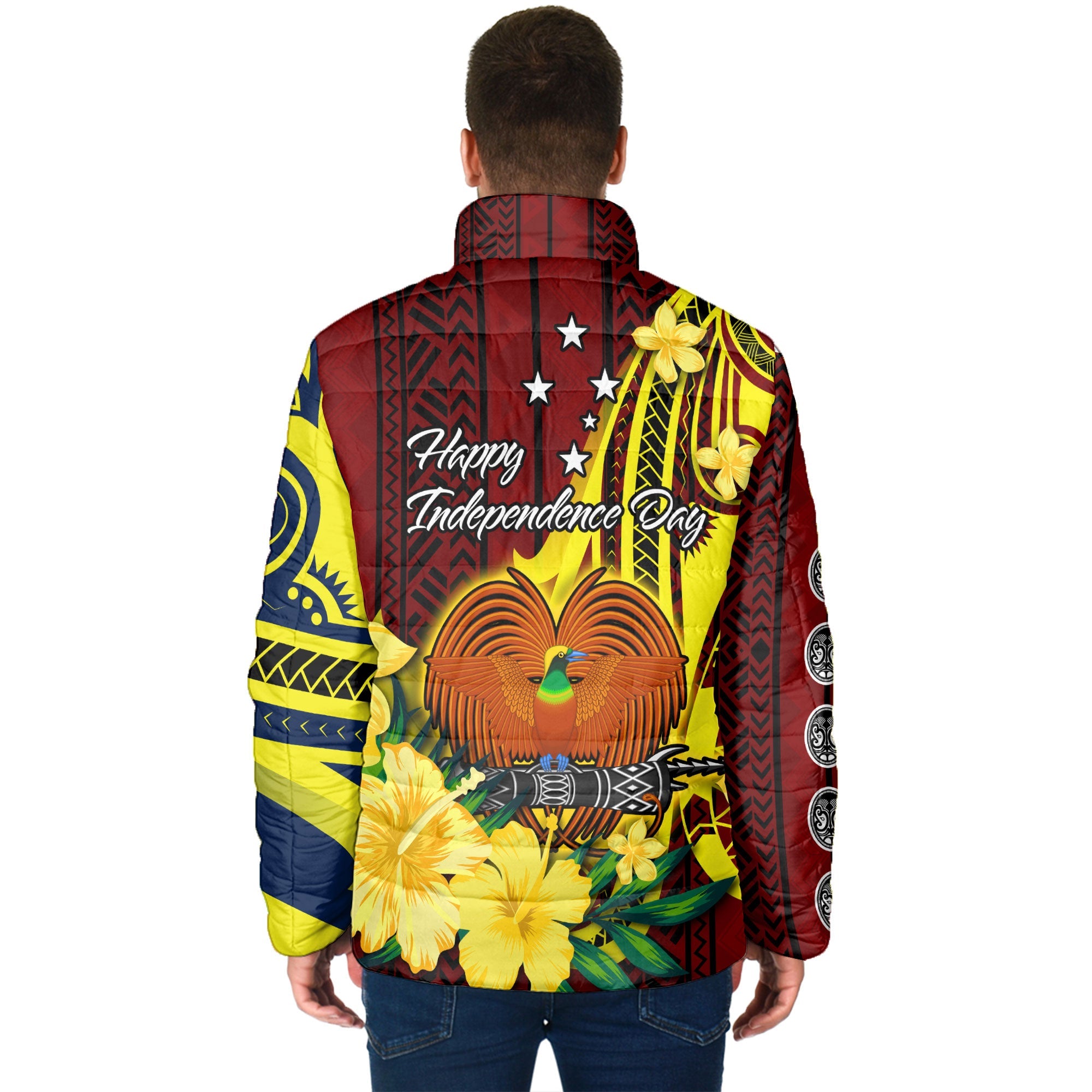 Custom Papua New Guinea Men Padded Jacket Polynesian PNG Bird Independ ...