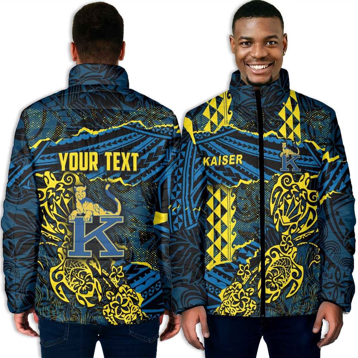 Hawaii Kaiser High School Custom Men Padded Jacket Polynesian Turtle S ...