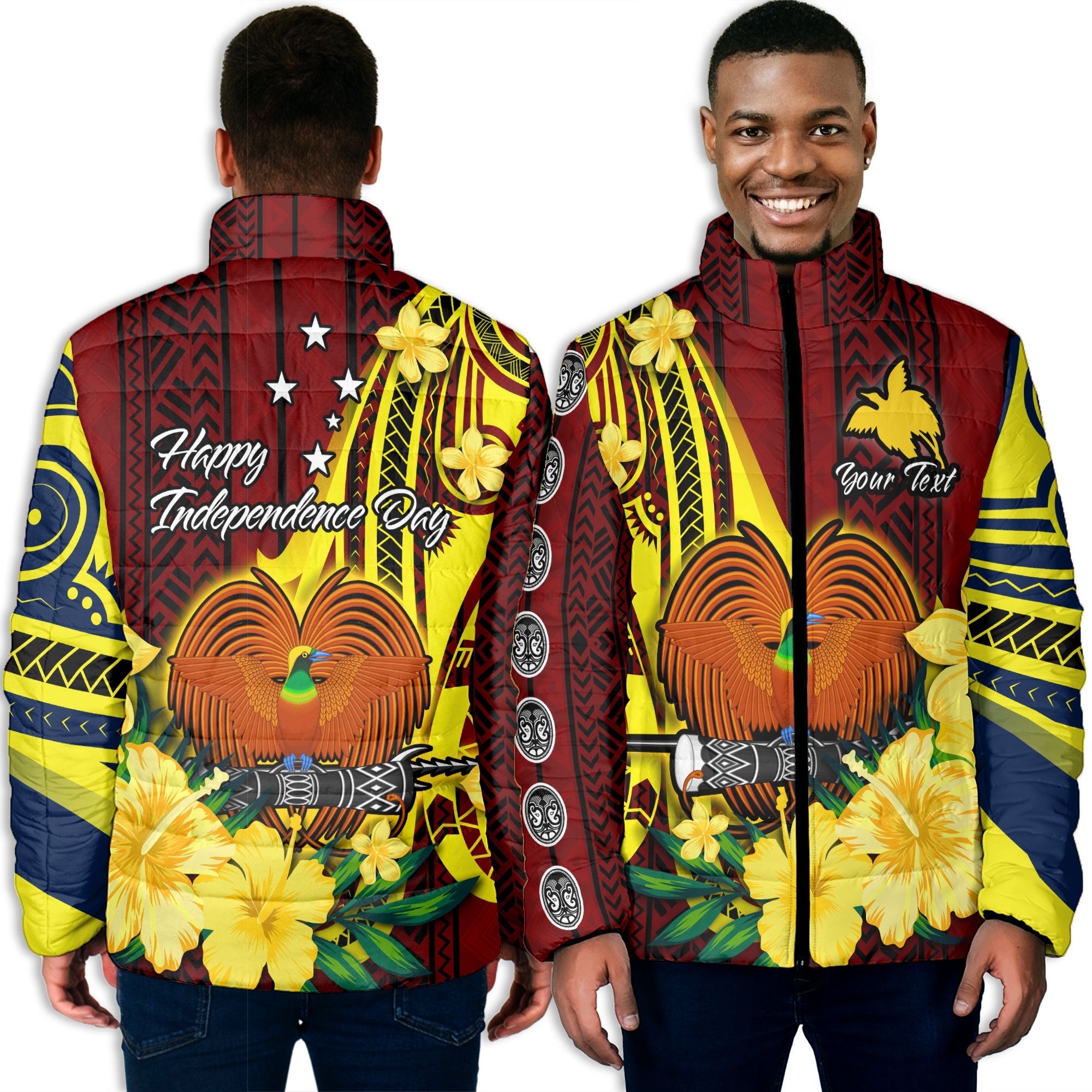 Custom Papua New Guinea Men Padded Jacket Polynesian PNG Bird Independ ...