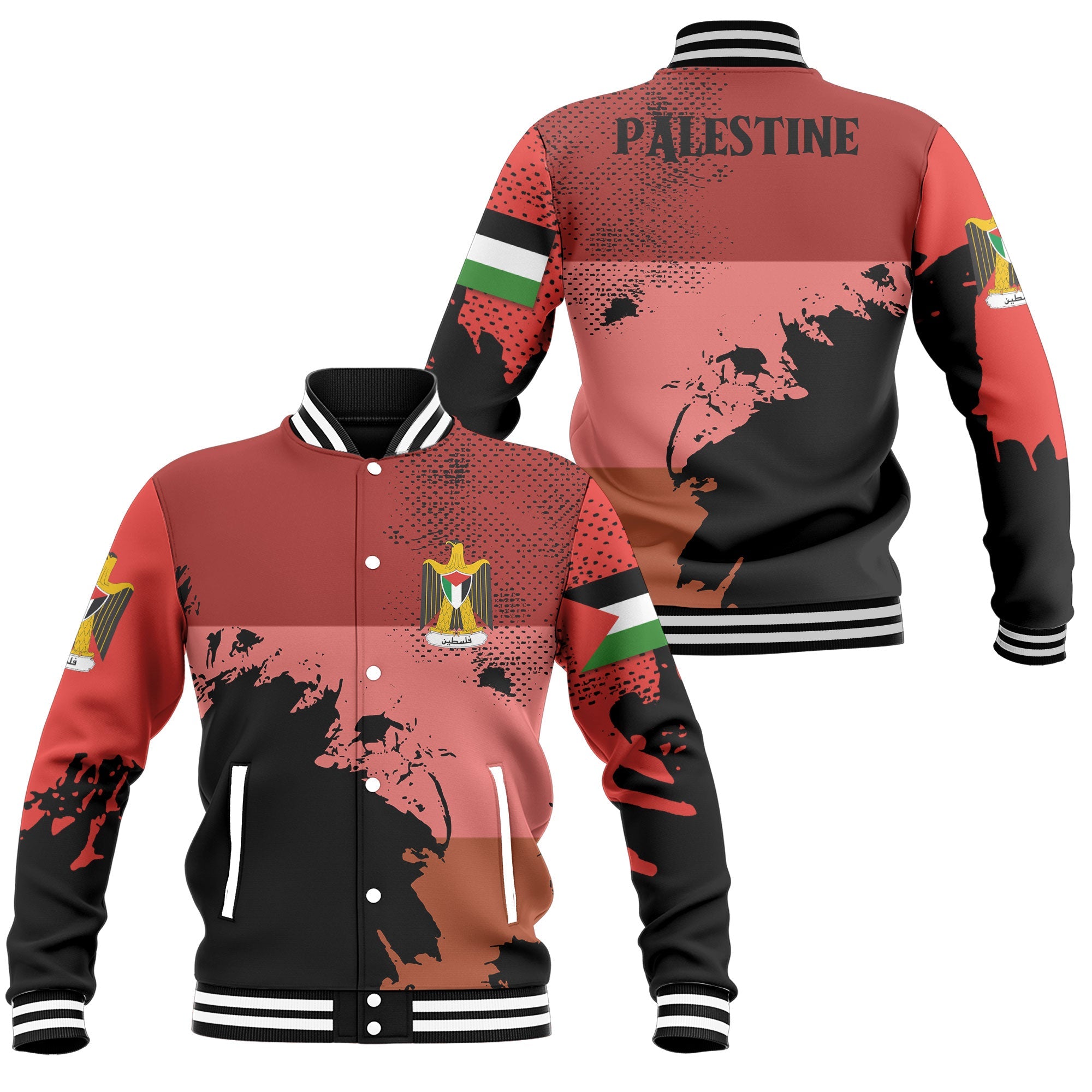 Palestine Baseball Jacket Flag & Coat Of Arms Paint Style – To The Closet