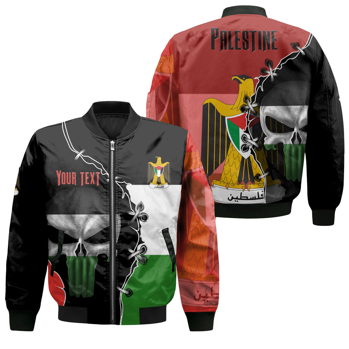 Palestine Bomber Jacket Flag & Coat Of Arms Skull Style – To The Closet