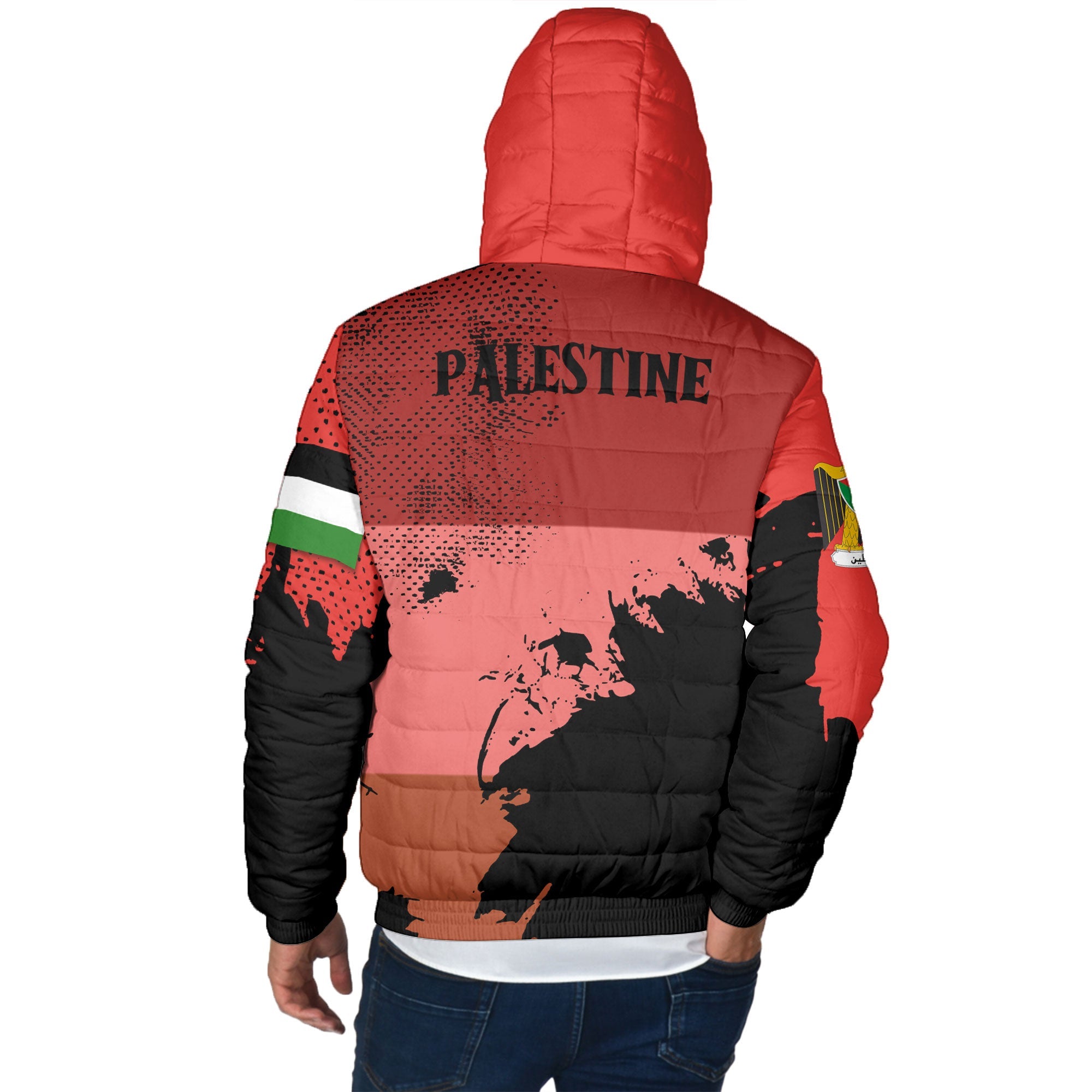Palestine Men Hooded Padded Jacket Flag & Coat Of Arms Paint Style – To ...