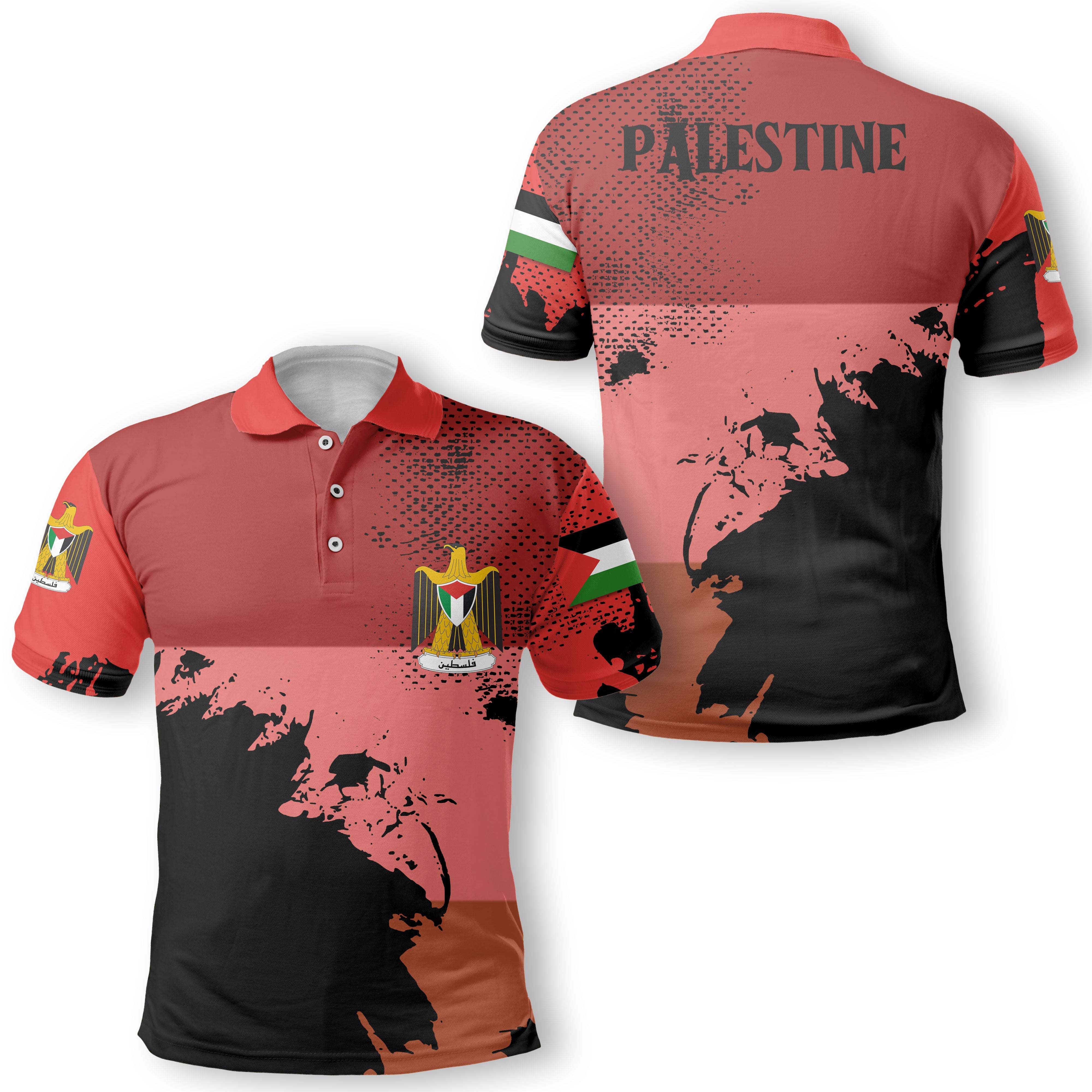 Palestine Polo Shirt Flag & Coat Of Arms Paint Style – To The Closet