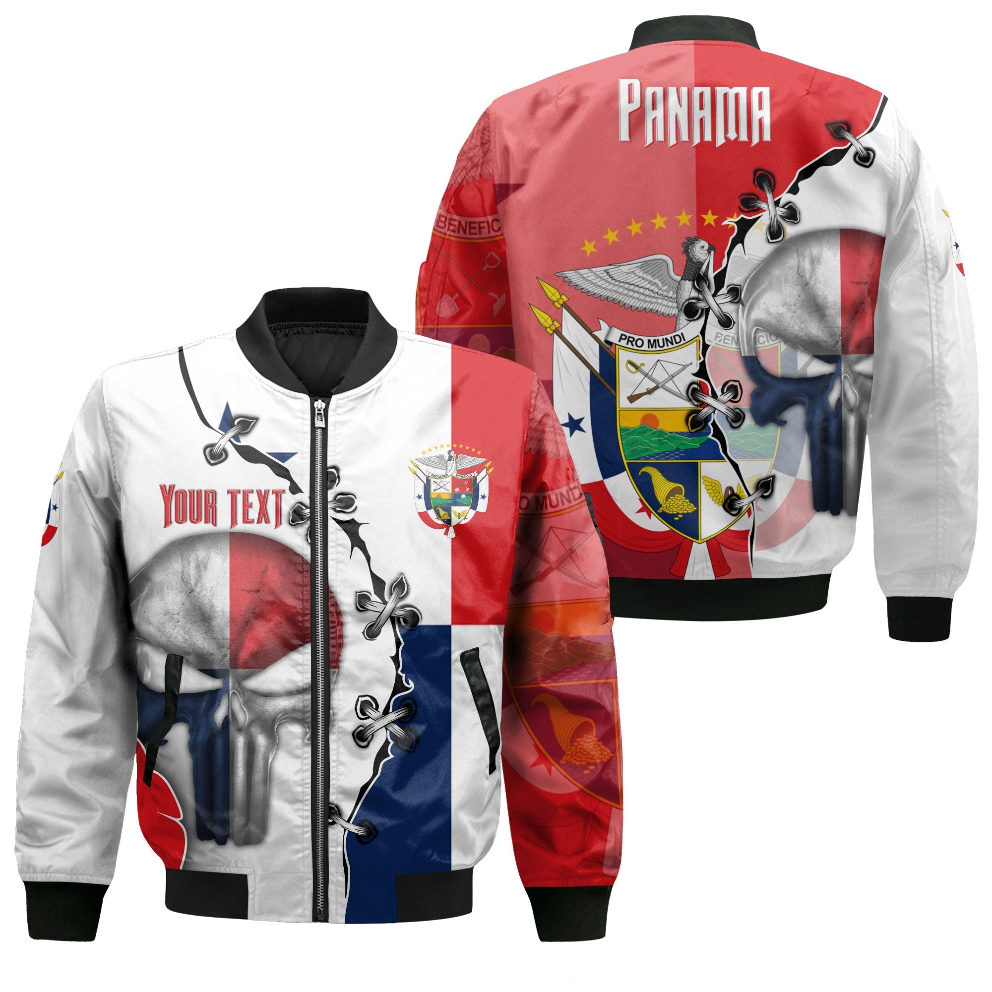 Panama Bomber Jacket Flag & Coat Of Arms Skull Style – To The Closet