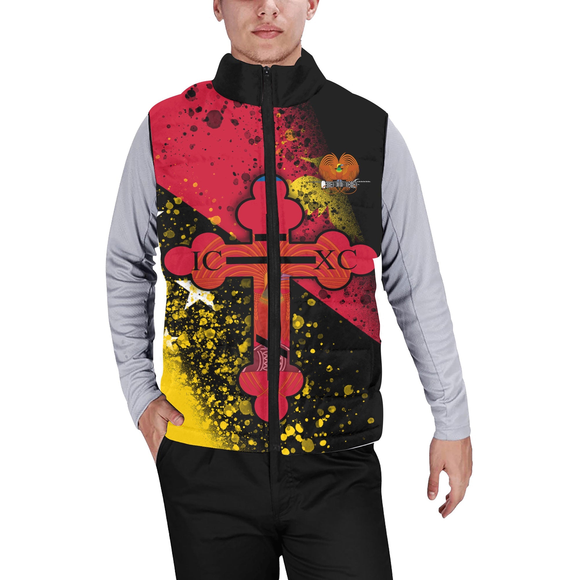 Papua New Guinea Men Padded Jacket Vest Flag & Coat Of Arms Orthodox S ...