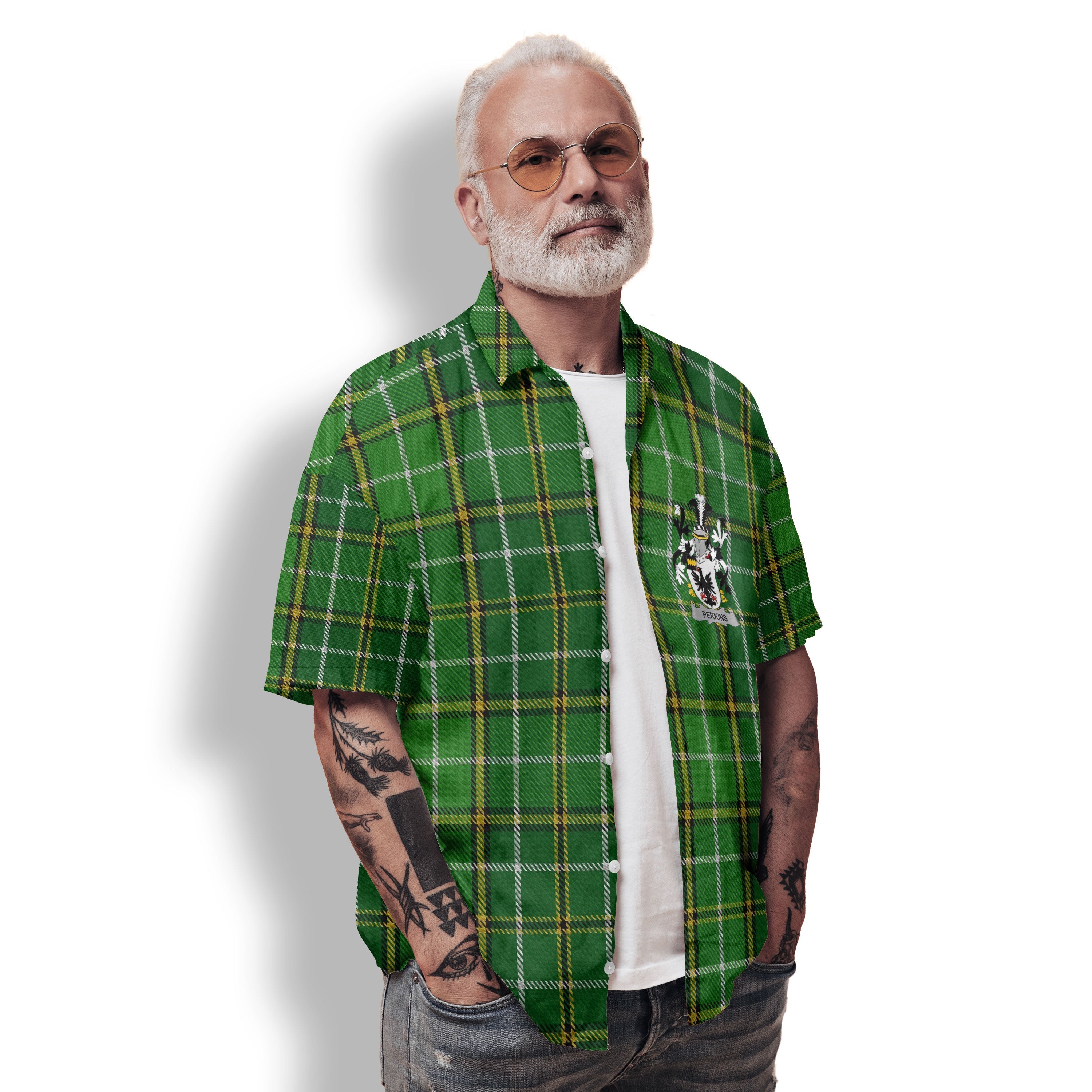 Perkins Family Hawaiian Shirt Irish National Plaid & Crest Style – To ...