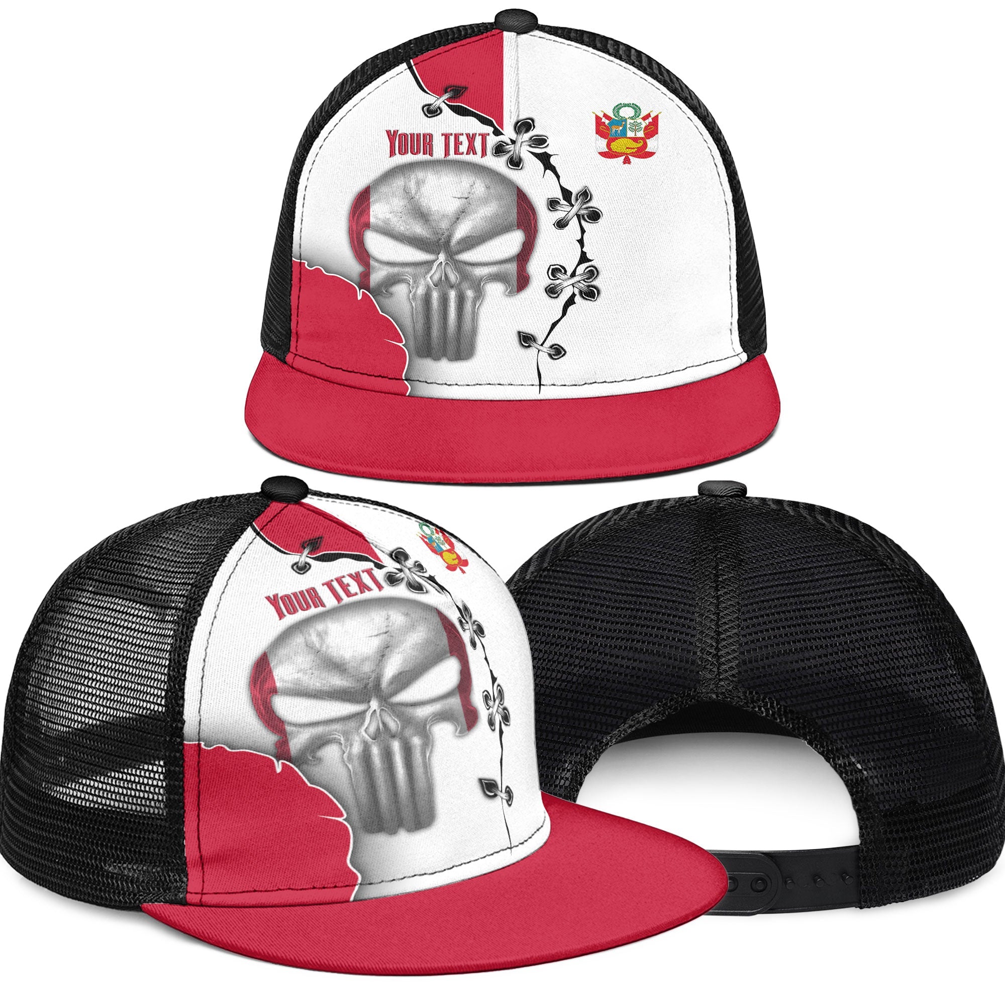 Peru Trucker Hat Flag & Coat Of Arms Skull Style – To The Closet