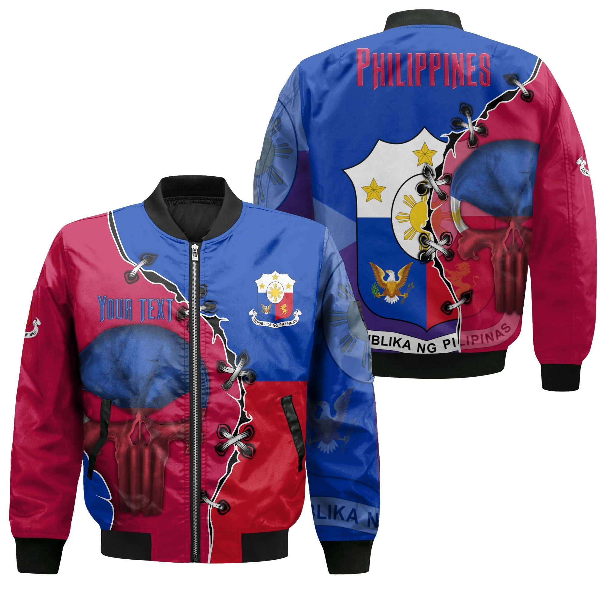 Philippines Bomber Jacket Flag & Coat Of Arms Skull Style – To The Closet
