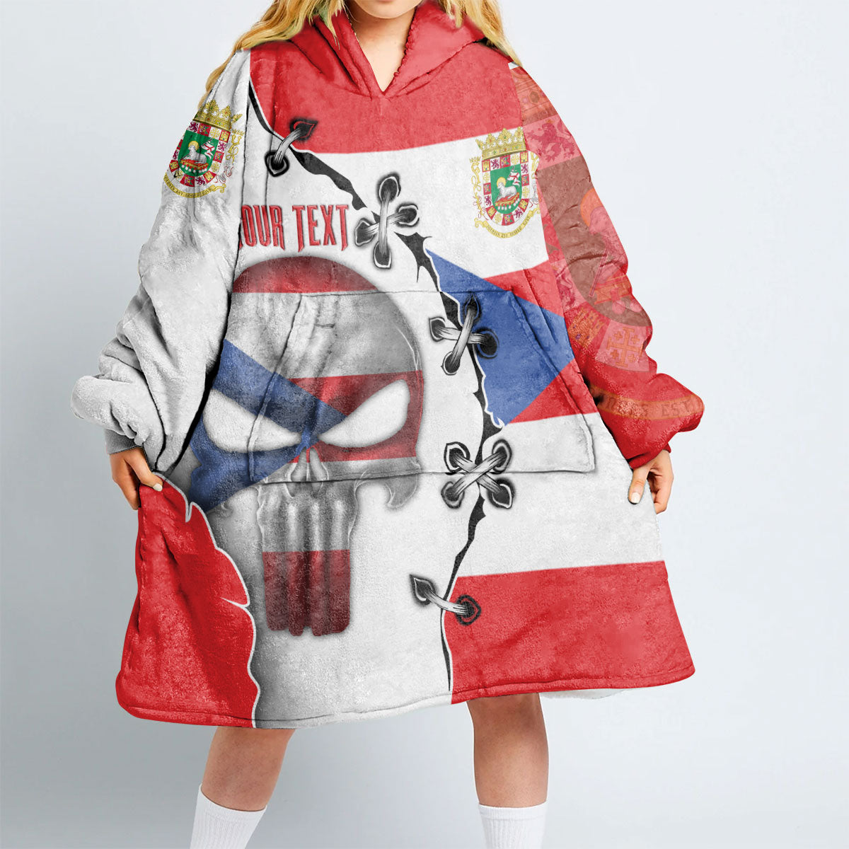 Puerto Rico Snug Hoodie Flag & Coat Of Arms Skull Style – To The Closet