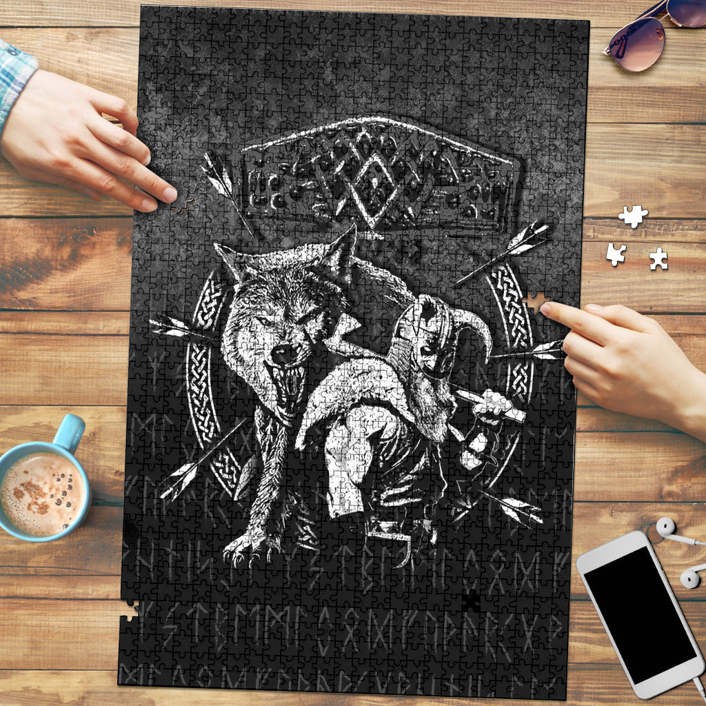 Viking Wood Jigsaw Puzzle Fenrir Wolf Of Odin Norse Runes Thor Hammer ...