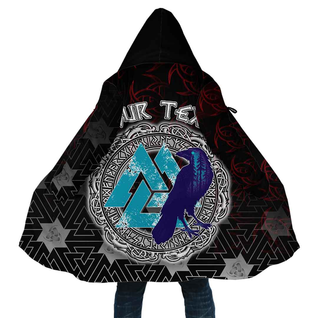 Custom Viking Hooded Coat Raven Skull And Valknut Symbol Special Style ...