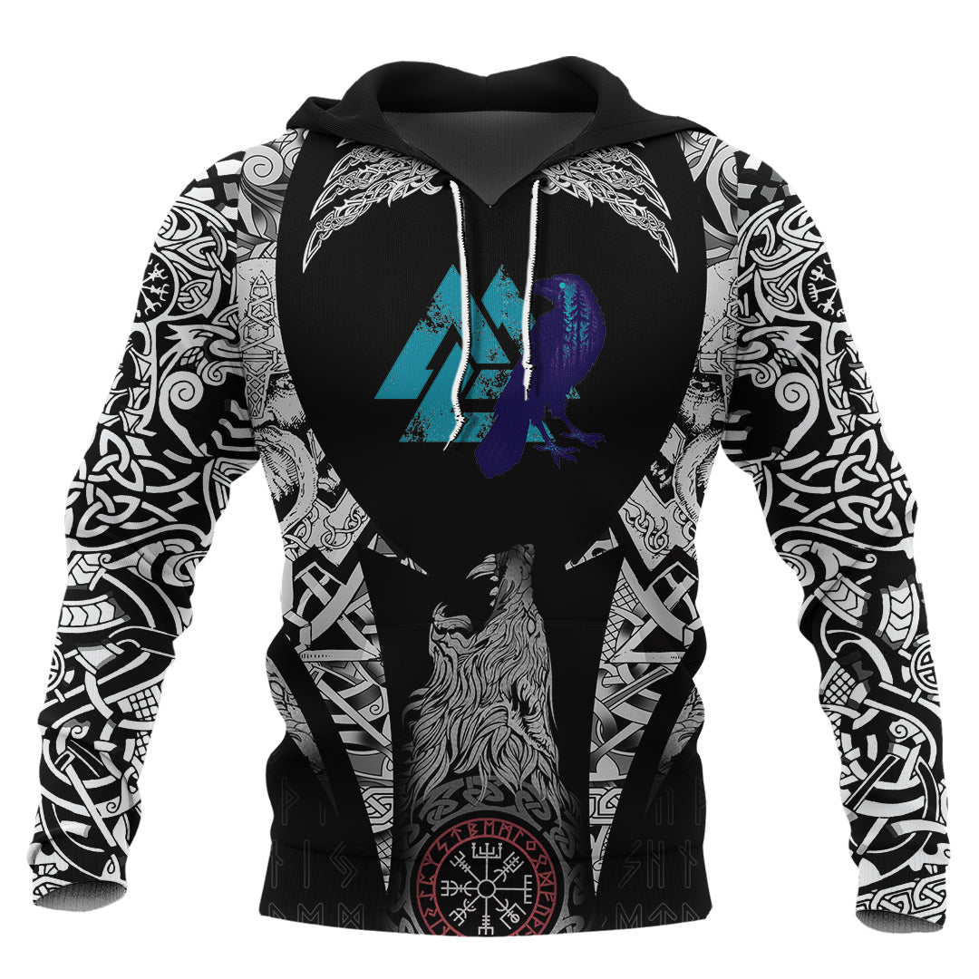 Viking Hoodie Raven Skull And Valknut Symbol Style – To The Closet