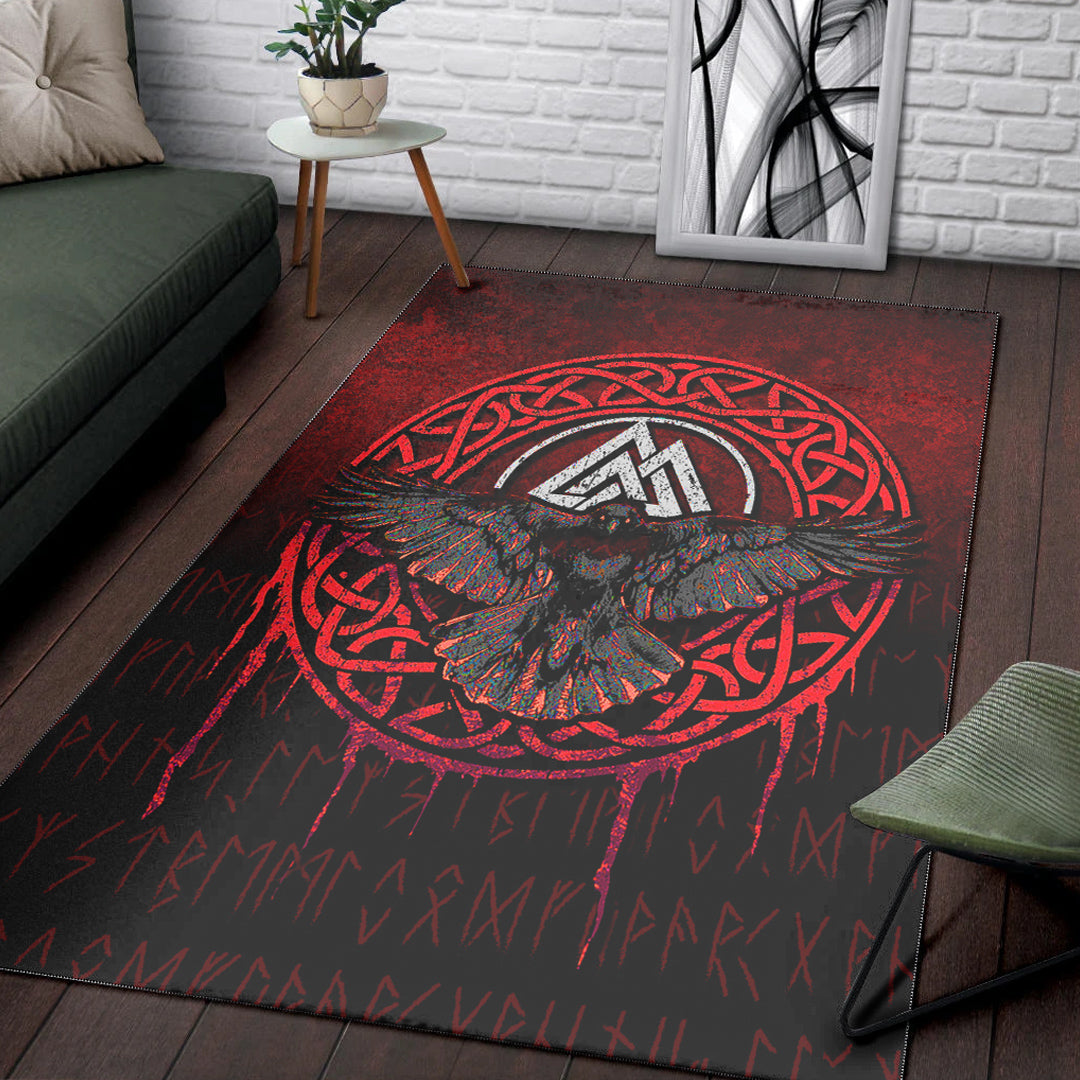 Viking Area Rug Valhalla Norse Mythology Raven Black Crow Viking Red V ...