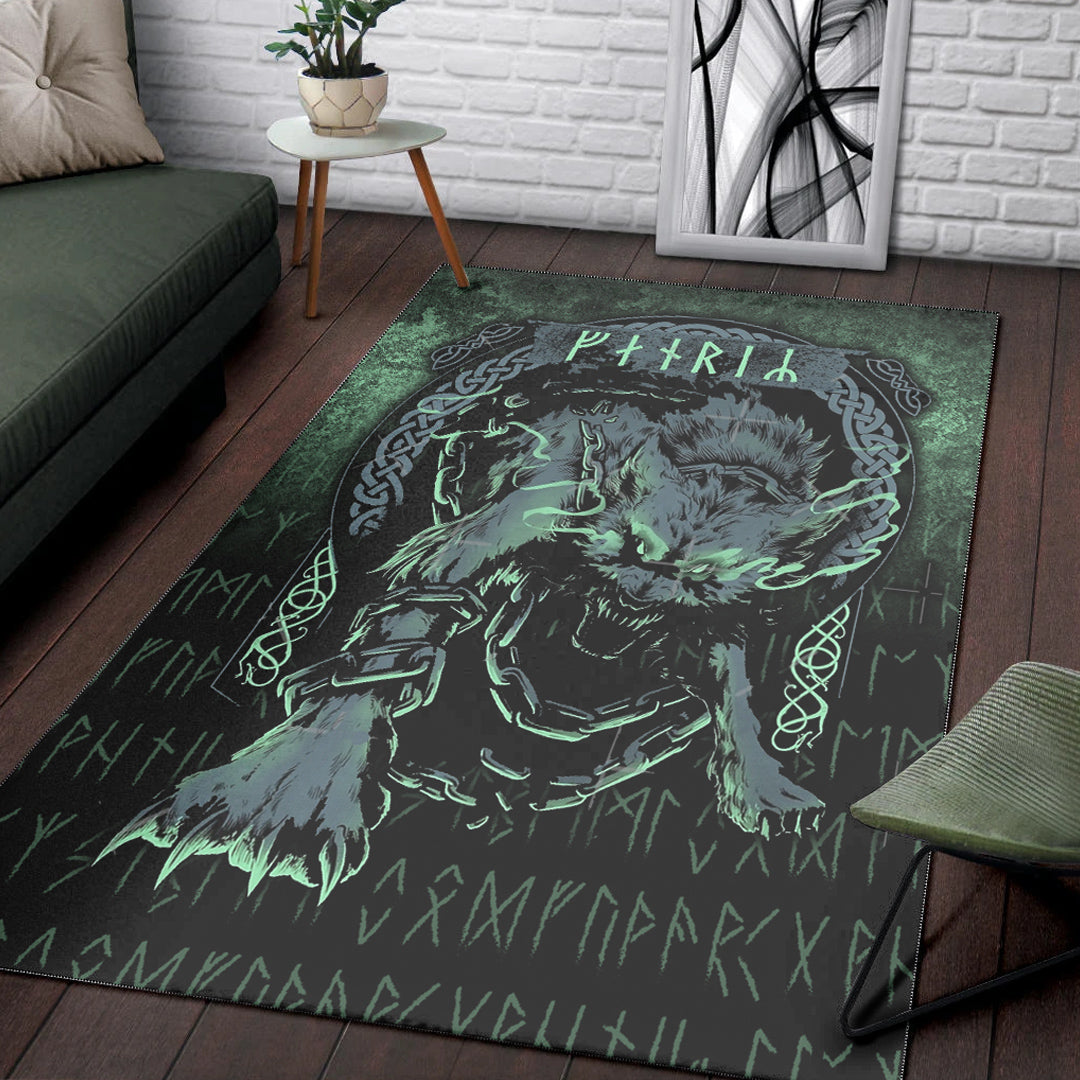 Viking Area Rug Fenrir Wolf Norse Futhark Runes Viking Mythology Ragna ...