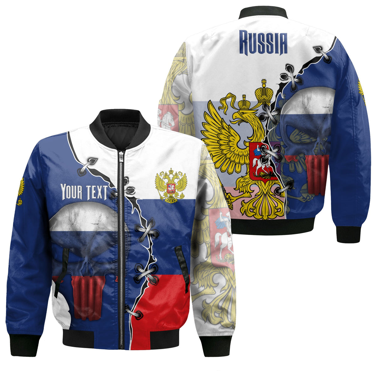 Russia Bomber Jacket Flag & Coat Of Arms Skull Style – To The Closet