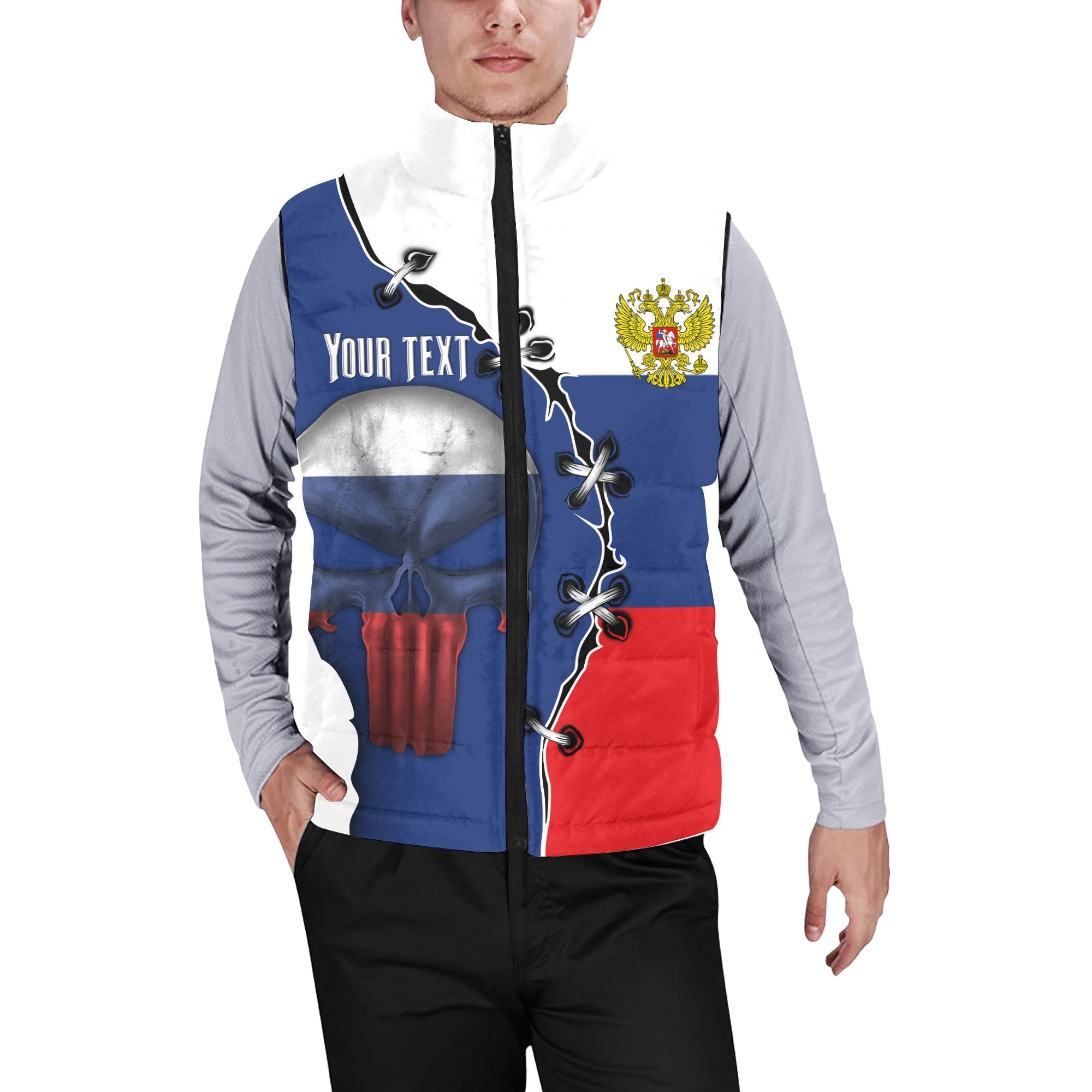 Russia Men Padded Jacket Vest Flag & Coat Of Arms Skull Style – To The ...
