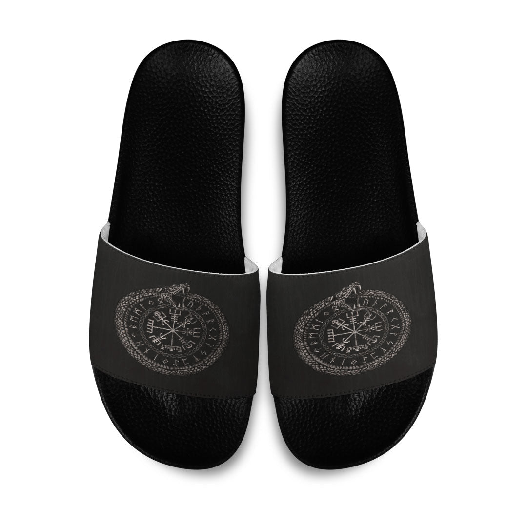 Viking Slide Sandals Viking Vegvisir With Ouroboros And Runes – To The ...