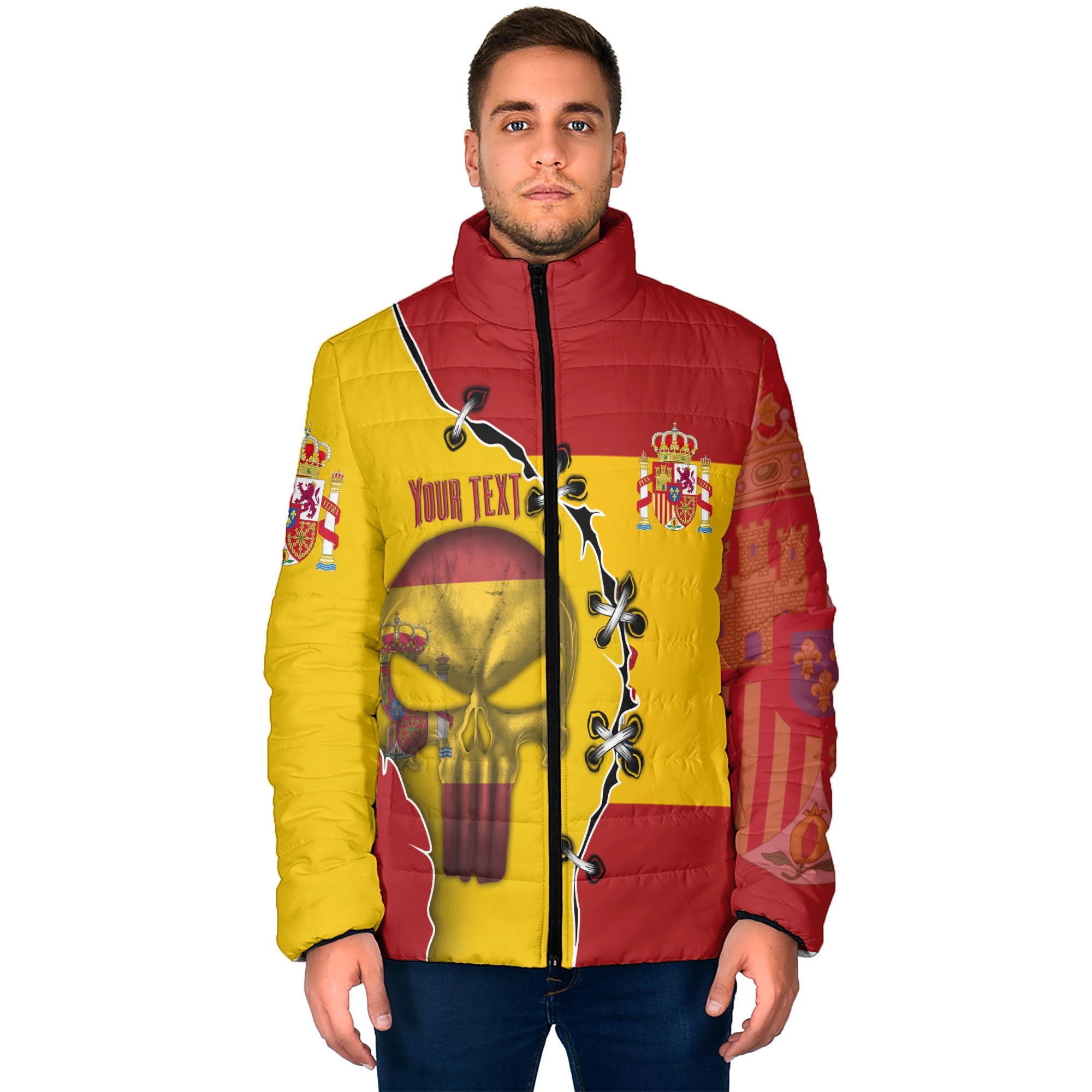 Spain Men Padded Jacket Flag & Coat Of Arms Ver02 Skull Style – To The ...