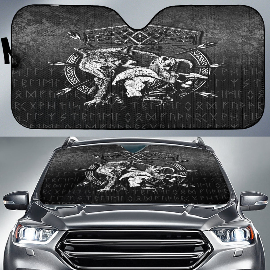 Viking Auto Sun Shades Fenrir Wolf Of Odin Norse Runes Thor Hammer Mjo ...