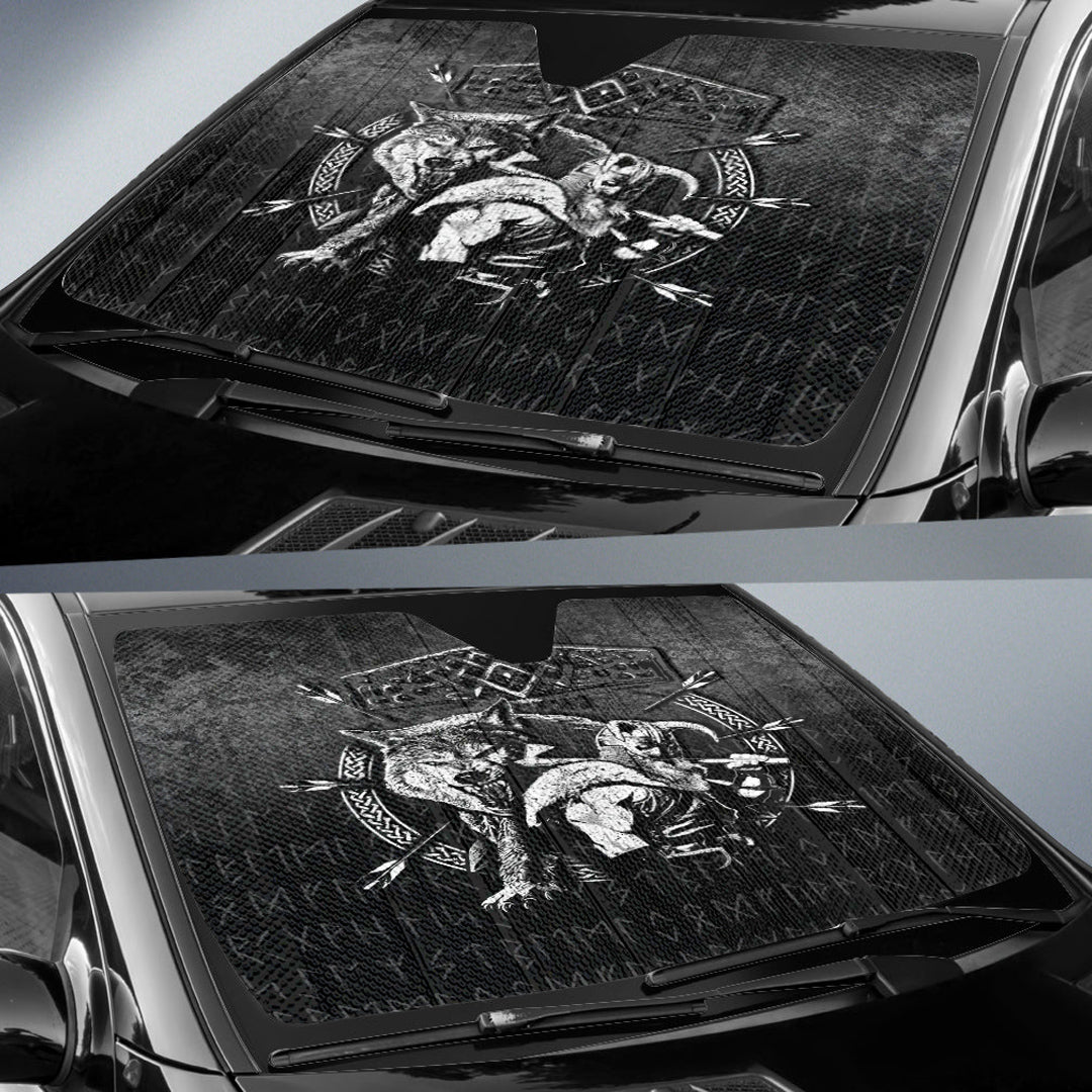 Viking Auto Sun Shades Fenrir Wolf Of Odin Norse Runes Thor Hammer Mjo ...