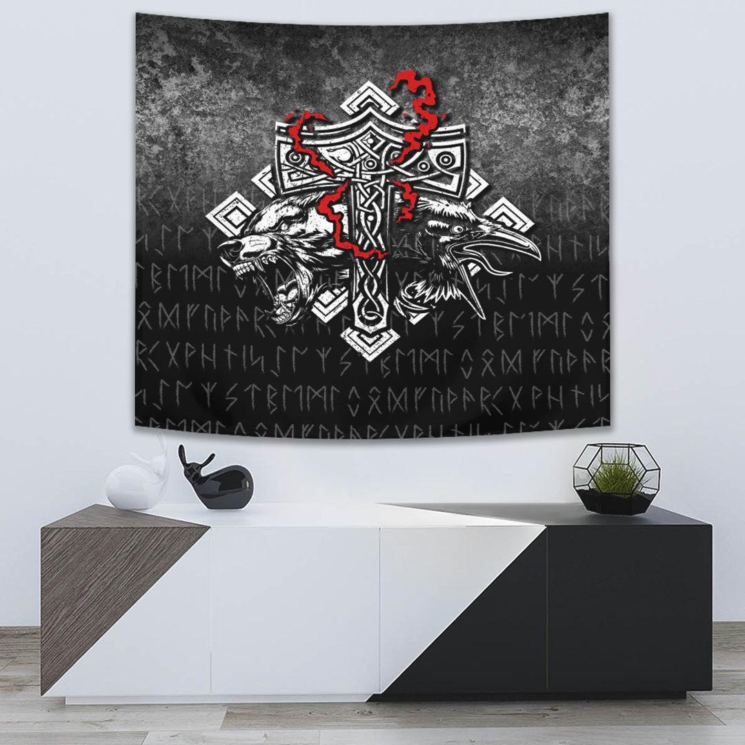 Viking Tapestry Thor Hammer Mjolnir Rune Protection Odin Raven Viking ...