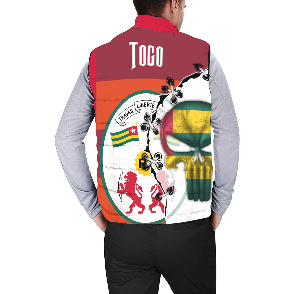 Togo Men Padded Jacket Vest Flag & Coat Of Arms Skull Style – To The Closet