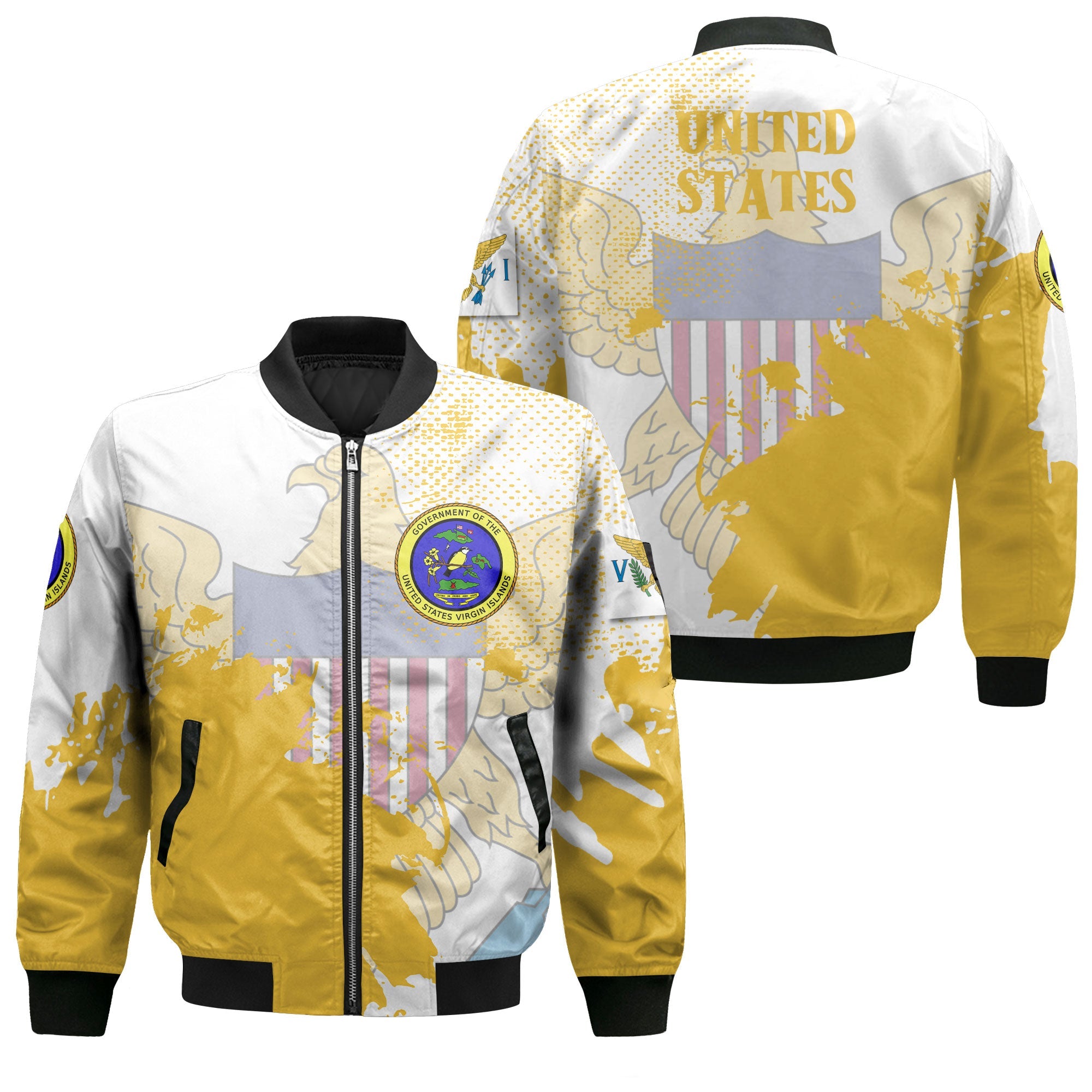 United States Virgin Islands Bomber Jacket Flag & Coat Of Arms Paint S ...