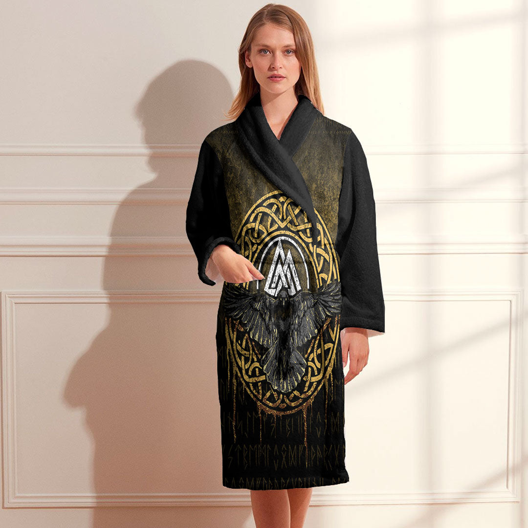 Viking Bath Robe Valhalla Norse Mythology Raven Black Crow Viking – To ...