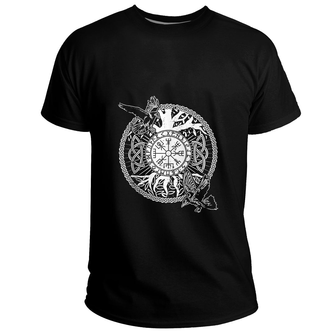 Custom Viking T-Shirt Vegvisir Compass Raven Odins World Ash Tree Nord ...
