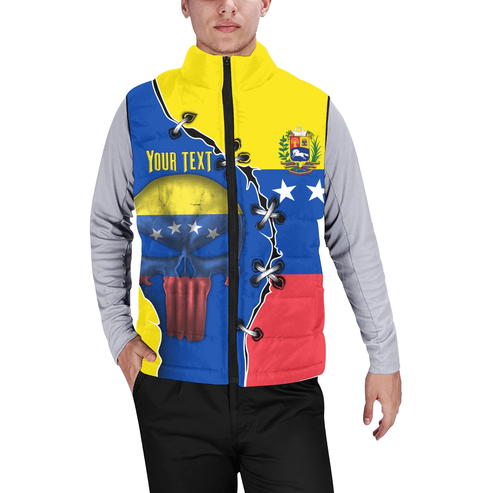 Venezuela Men Padded Jacket Vest Flag & Coat Of Arms Skull Style – To ...